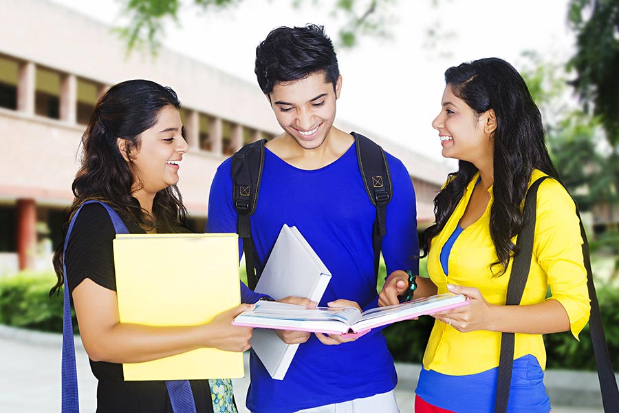 Three College Students Friends have-discussion about book in-College ...