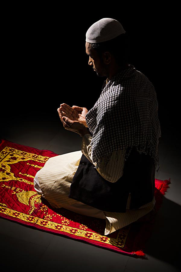 Religious Muslim Man open-hands Praying Namaz Islamic Prayer in-night