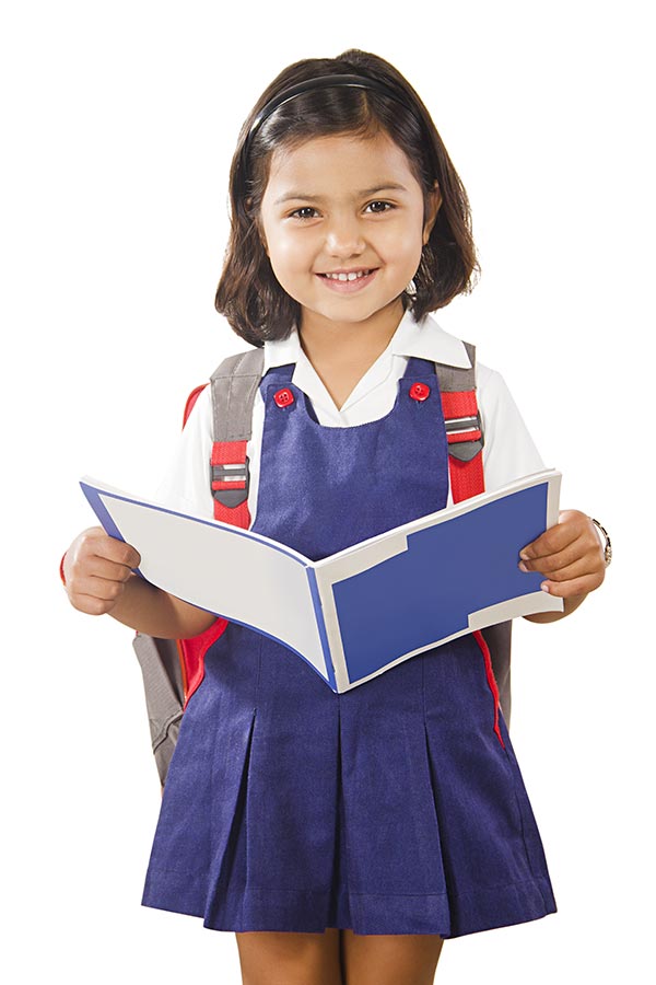 School Kid Girl Student Reading Book standing on-white background ...