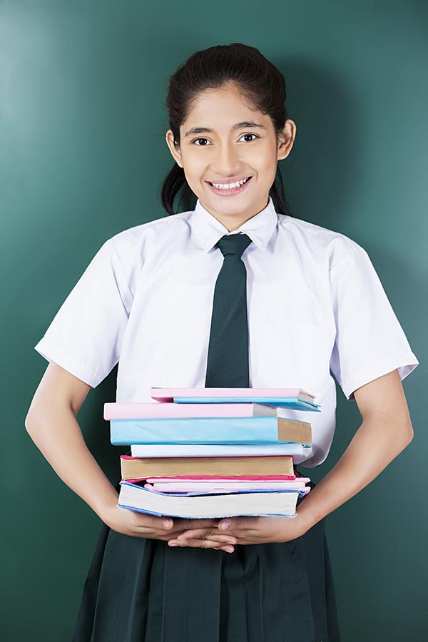 Indian High School Girl Student Holding Books Study Education Classroom