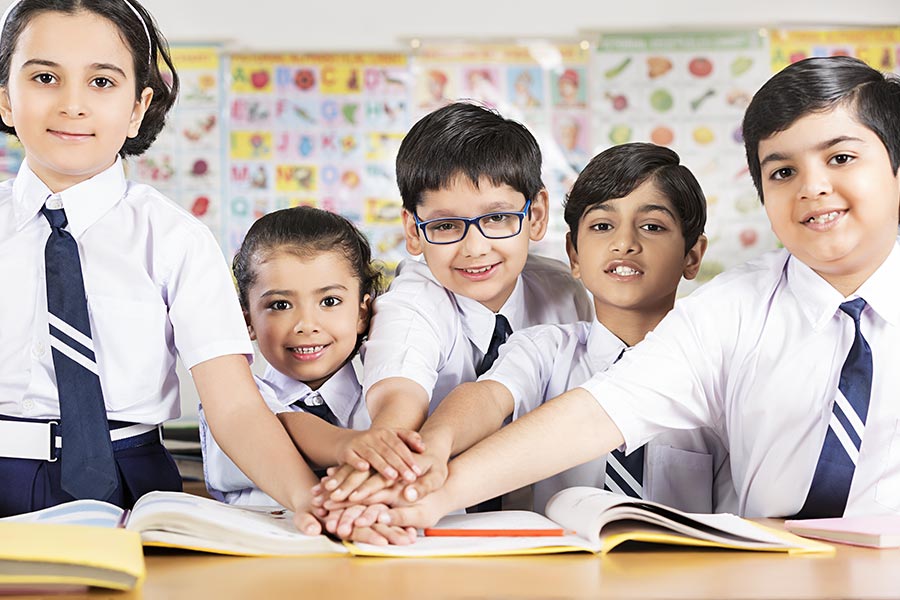 Indian Children School Students Studying Hands Promise Support