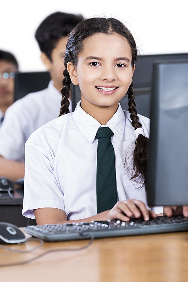Indian Schoolgirl Student Working On-Computer Study E-Learning ...