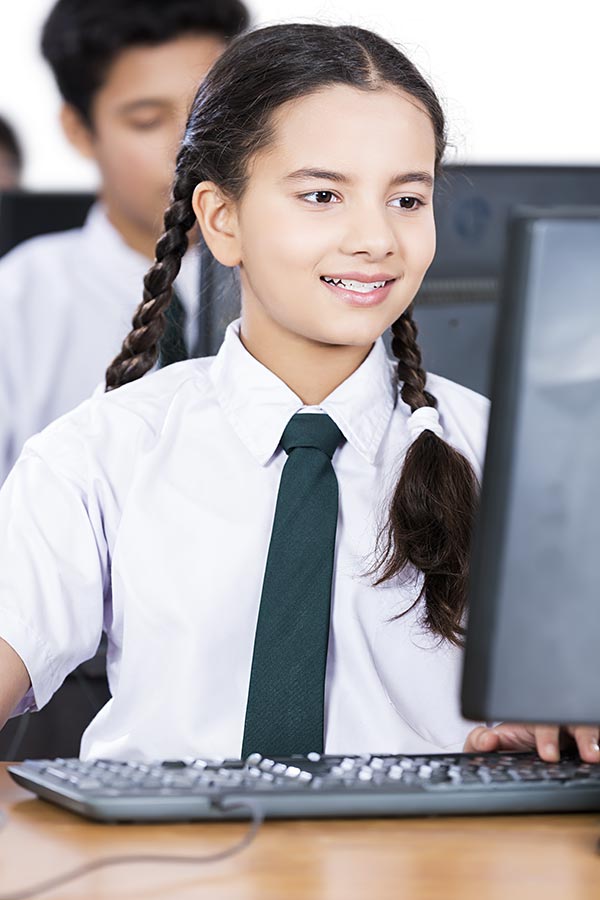 Indian Schoolgirl Student Using Computer Studying E-Learning Education ...