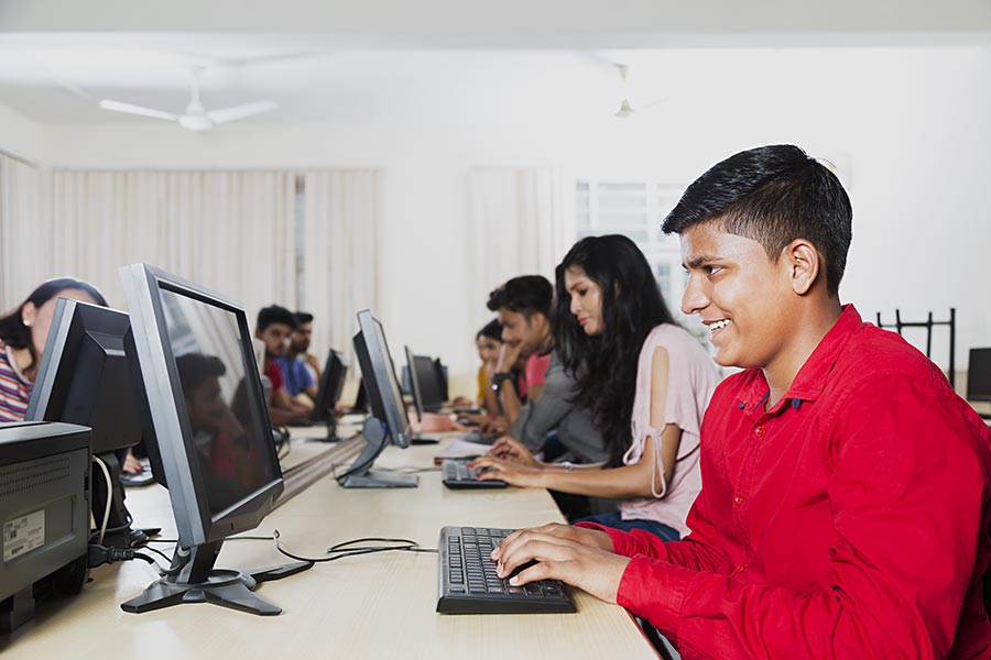 Teenager-Boy College Student Using Computer Studying E-Learning With ...