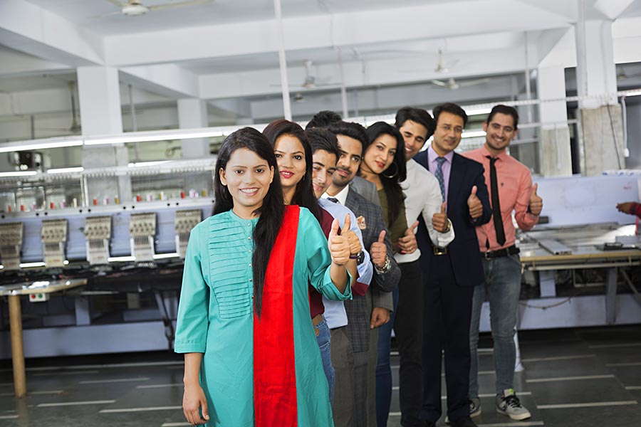 Group-Of Textile Factory-Workers Employees Standing Queue-together ...